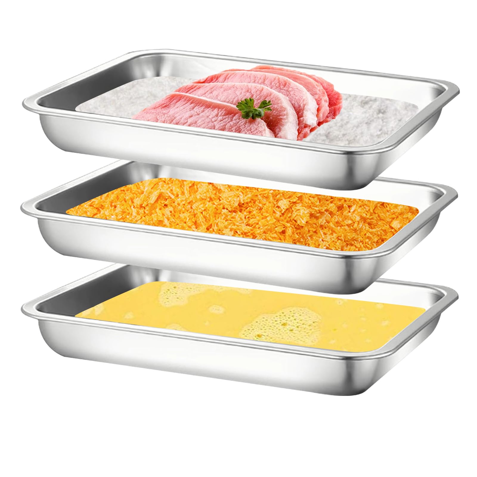 Amazon.com | JMUSTTBO 3Pcs Stainless Steel Breading Trays Set, Breading ...