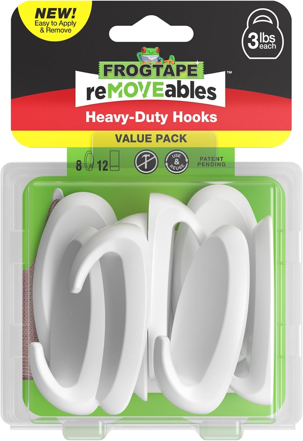 Amazon.com: FrogTape reMOVEables Heavy Duty Wall Hooks - No Damage ...