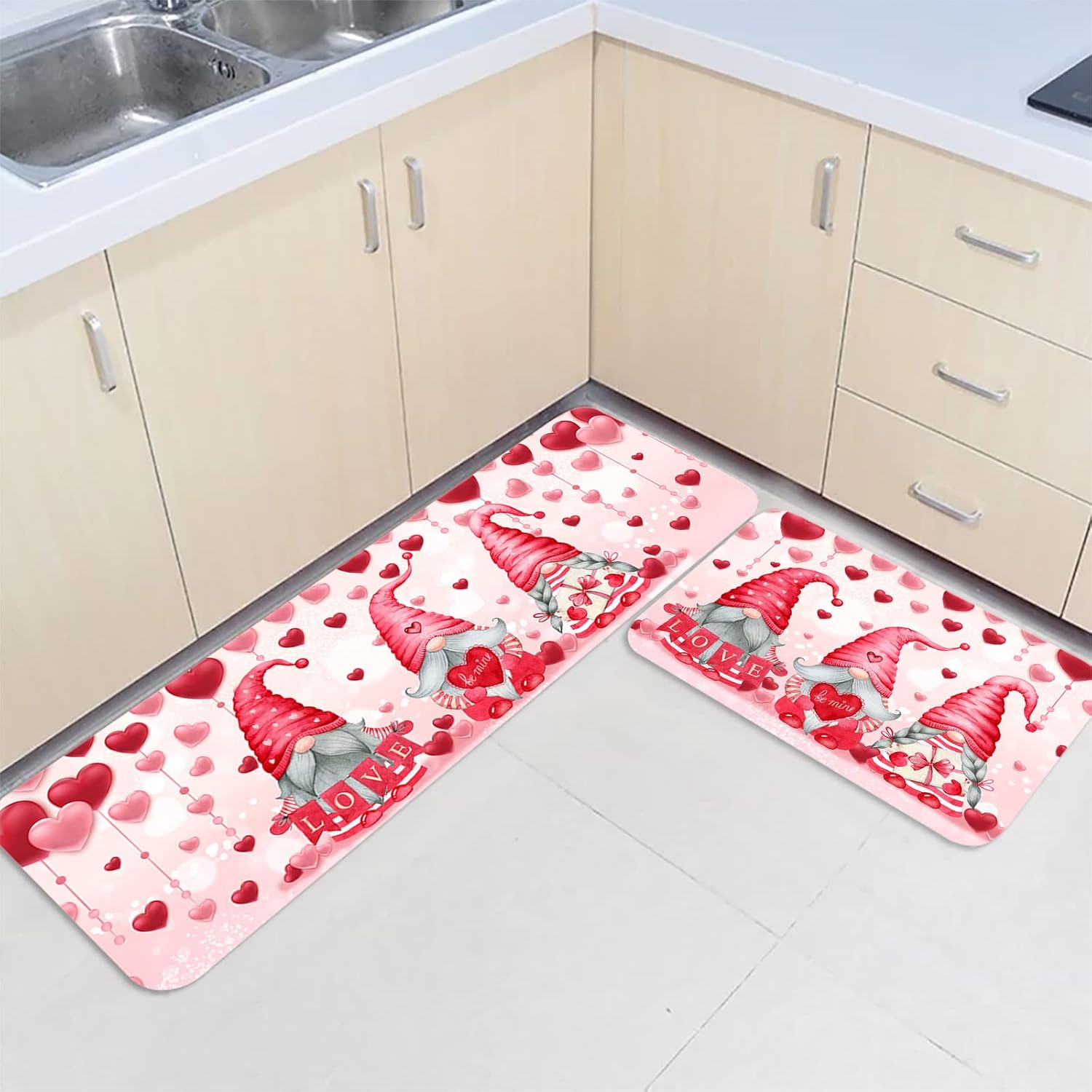 Amazon.com: Valentine's Gnomes Kitchen Rugs Set of 2 Floor Mats ...