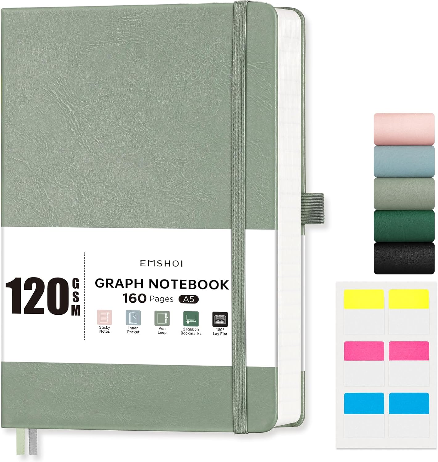 EMSHOI A5 Notebook Graph Paper - 120 GSM Hardcover Leather Squared ...
