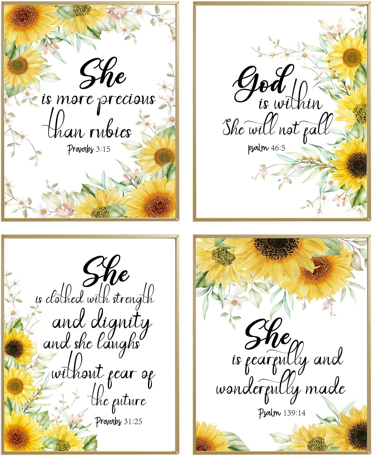 Amazon.com: Sunflower Bible Verse Wall Art Posters, Christian Scripture ...
