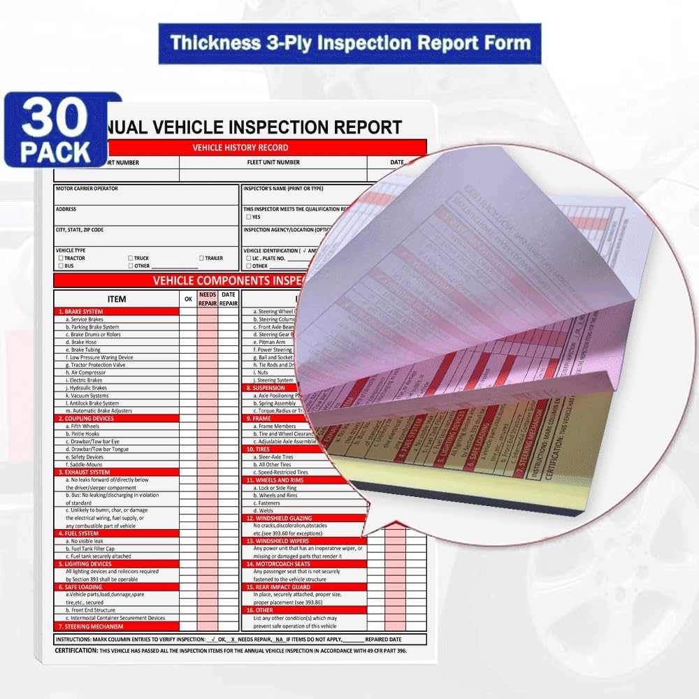 Transportation Compliance Paperwork 30-Pack DOT Annual Vehicle ...