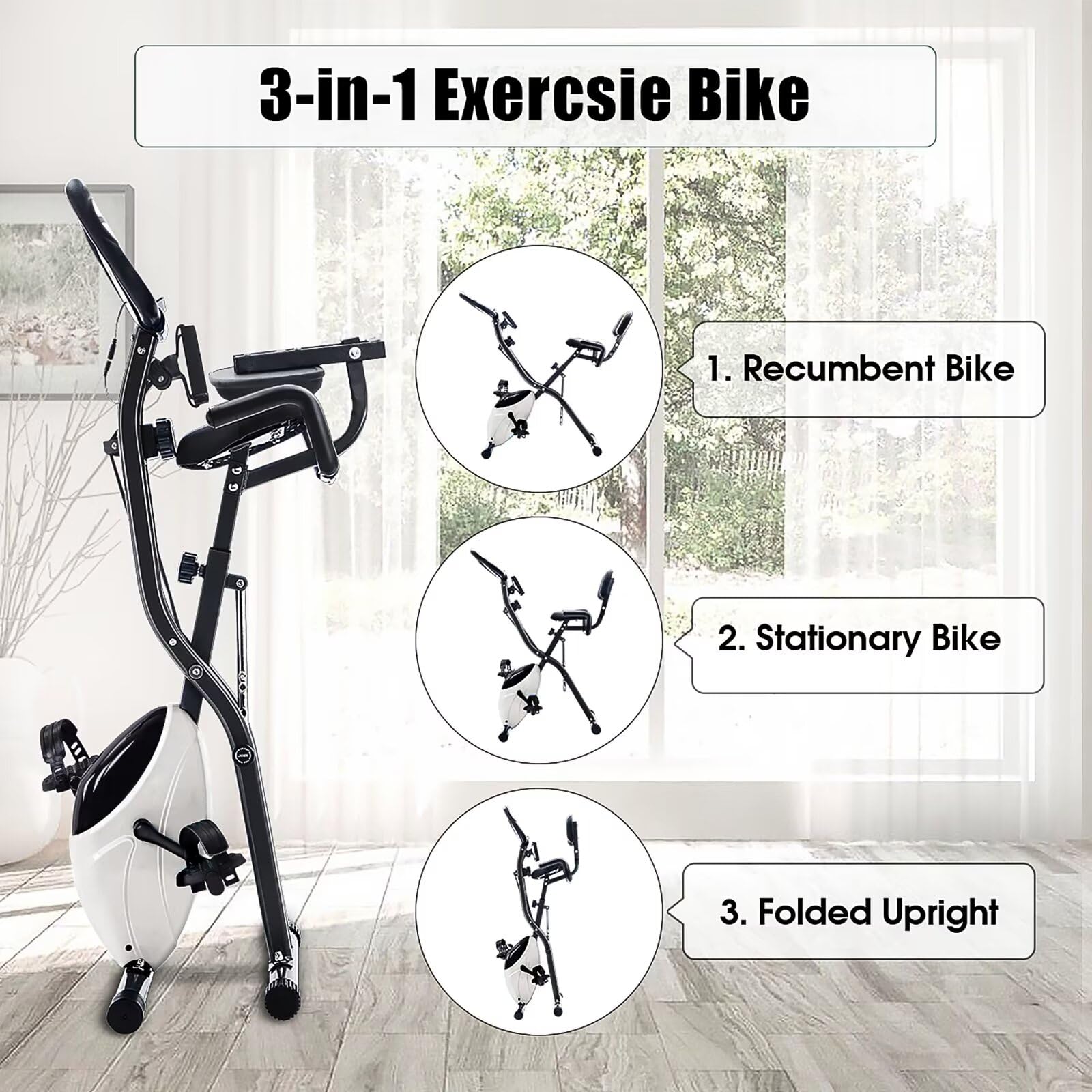 Snapklik.com : Merax Fitness Folding Exercise Bike, 3 In 1 Foldable ...
