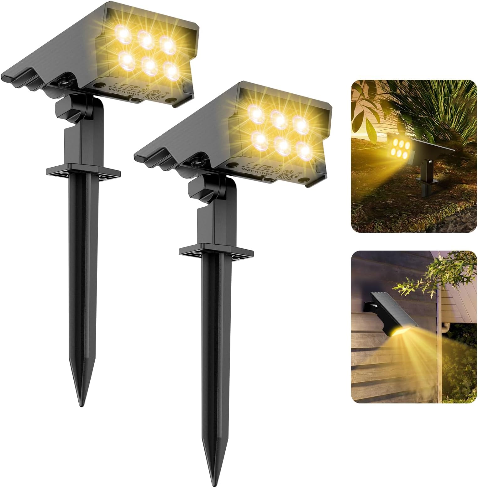 MEIKEE Solar Spot Lights Outdoor 2 Pack Warm White 3000K Landscape ...