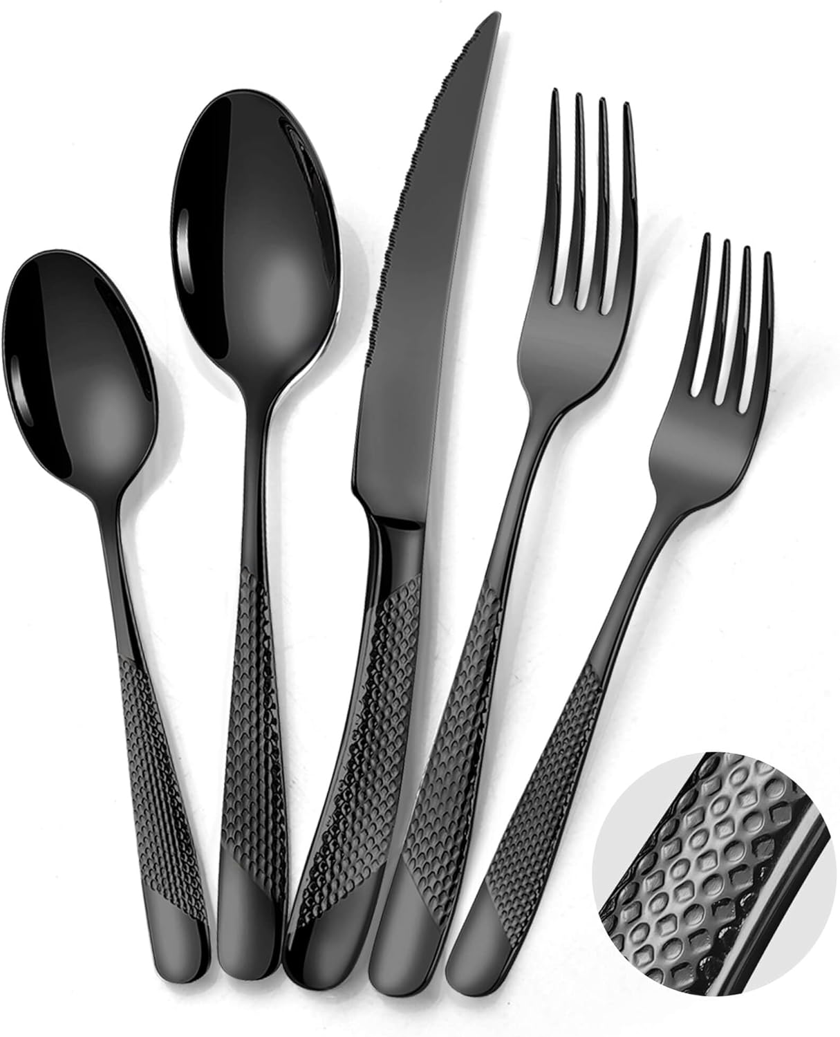 Amazon.com: Lemeya 20-Piece Hammered Black Silverware Set for 4 with ...