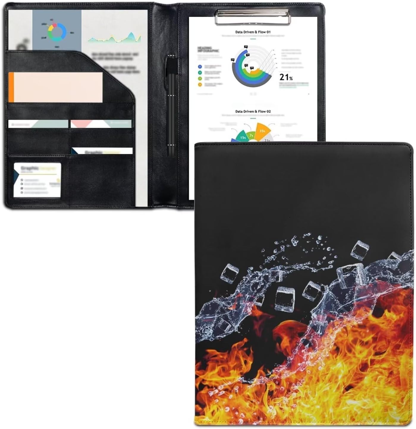 Amazon.com : Coldinair Fire Pattern Portfolio Binder PU Leather Ice ...