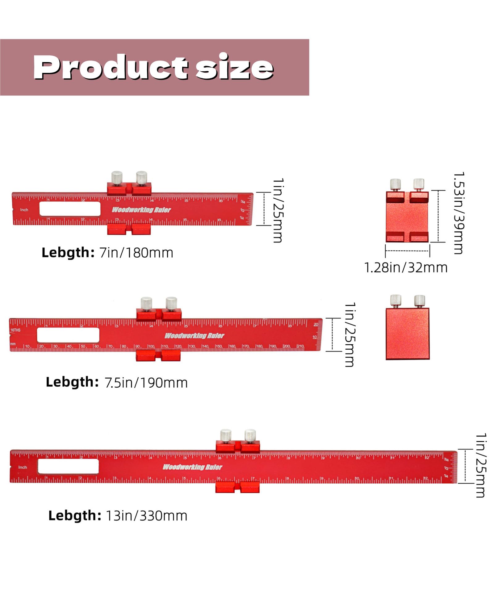 Snapklik.com : 3PCS Woodworking Ruler Precision Pocket Rule,6/8/12 Inch ...