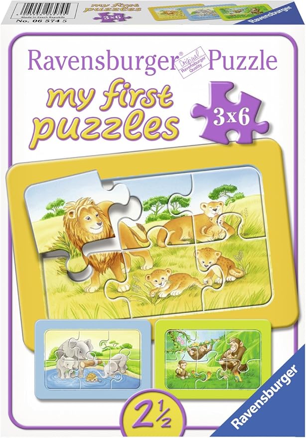 Ravensburger 06574 - My First Puzzles - AFFE, Elefant und Löwe, 3 x 6 ...