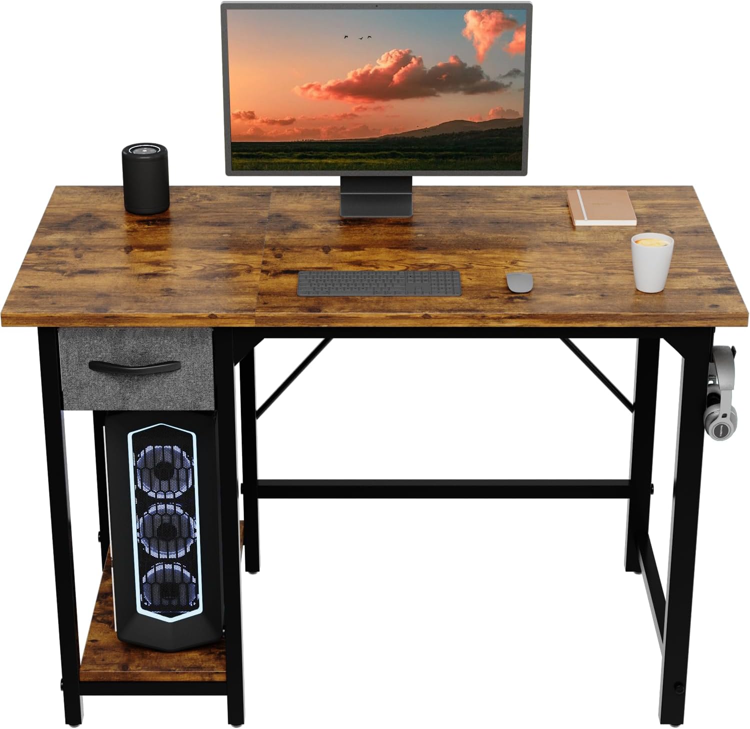 VASAGLE Schreibtisch, Computertisch, PC-Tisch, Bürotisch, mit 2 Ablagen ...