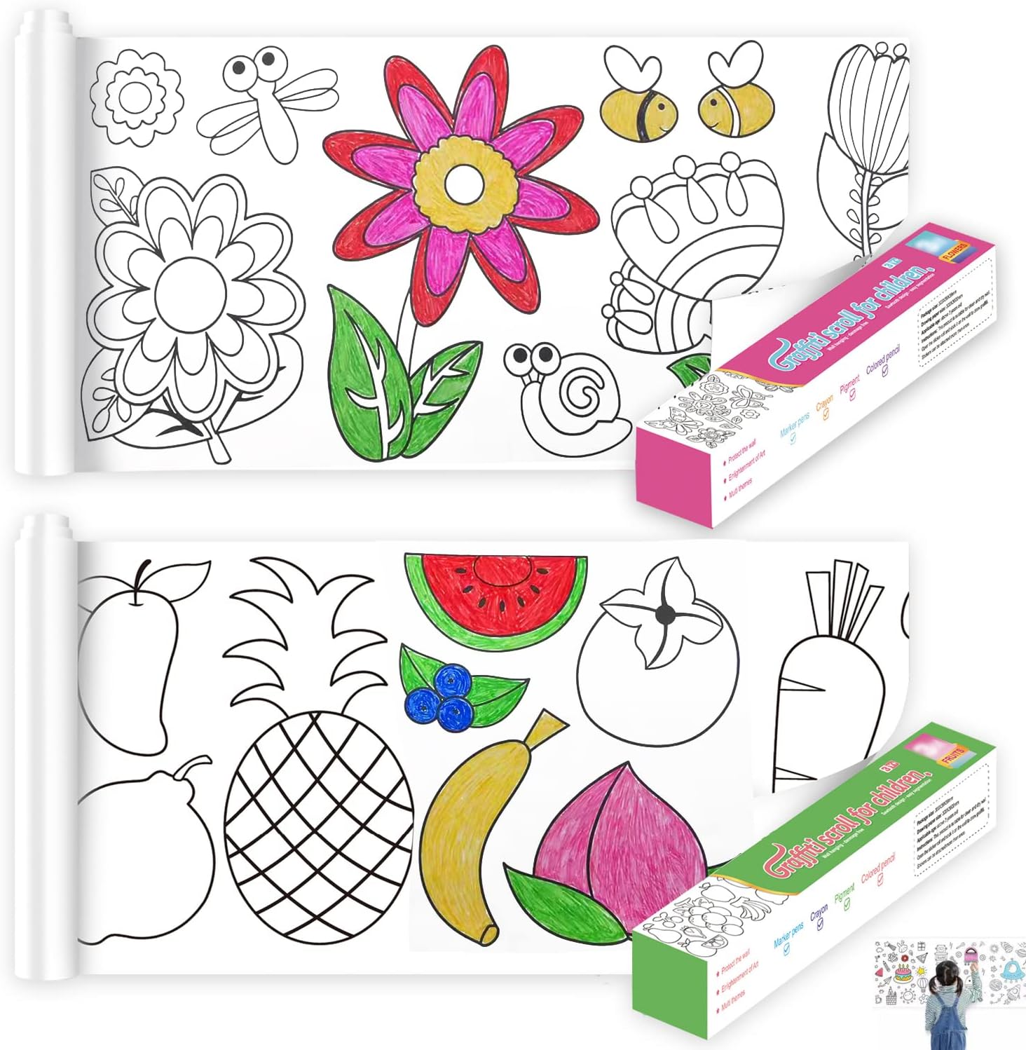 Rollo de Papel de Dibujo para Niños, 2Pcs 300*30cm Rollo de Papel de ...