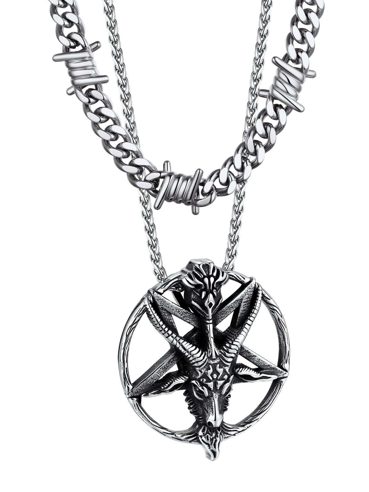 Bandmax Stainless Steel Necklace for Men Baphomet Pentagram Pendant ...