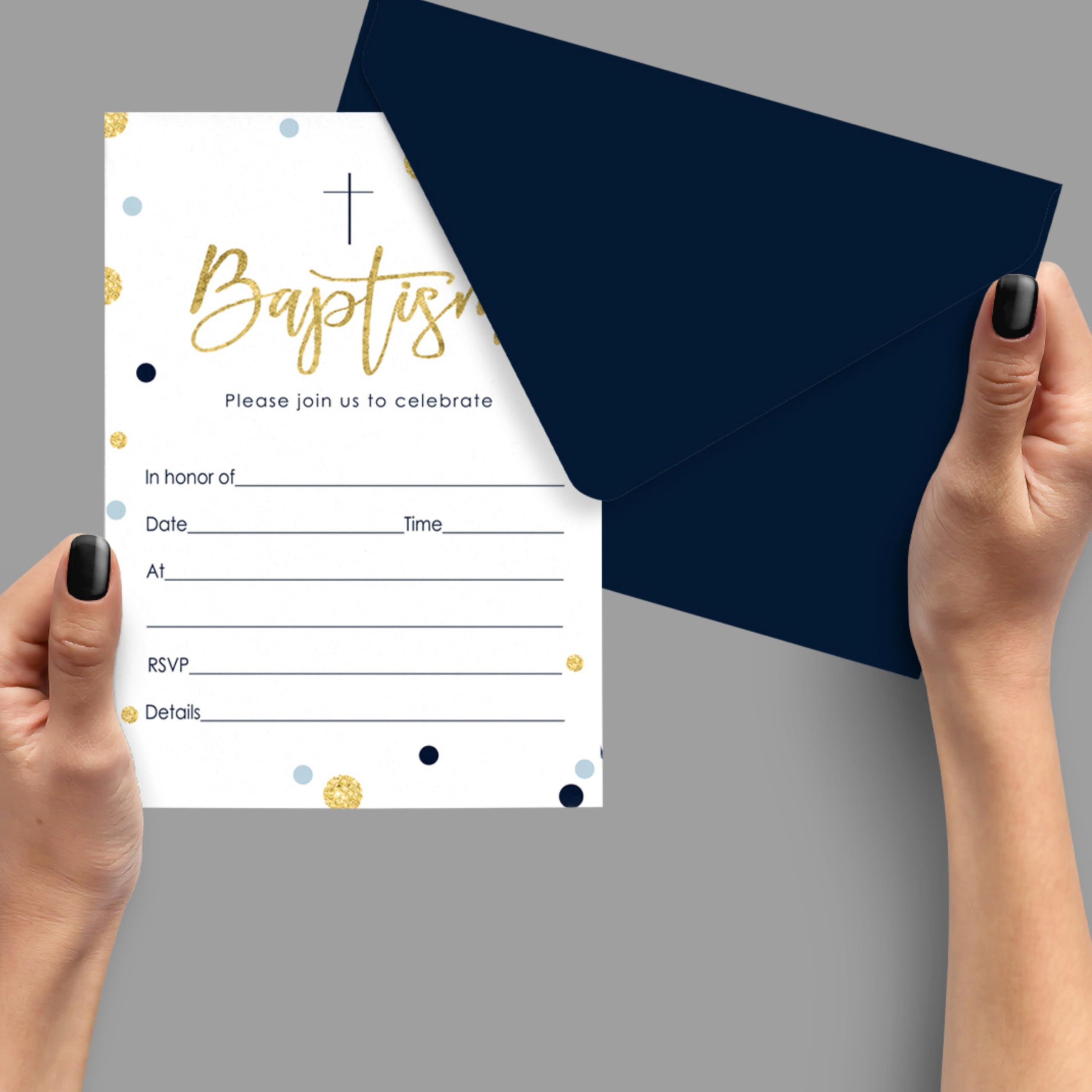 Navy Baptism Invitations Kraft Stripe Boy Baptism Invitation Navy
