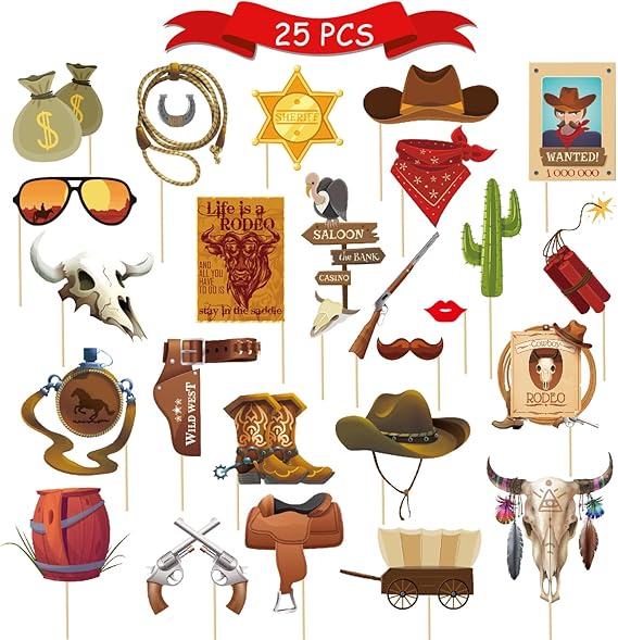 Amazon.com: Labakita West Cowboy Photo Booth Props Kit, 25 Pcs Western ...