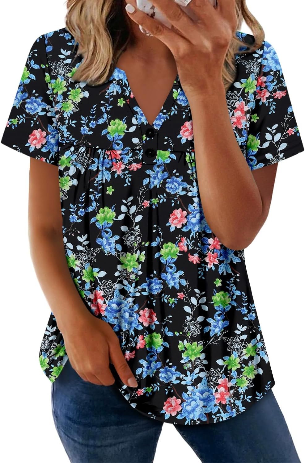 KISSMODA Womens Short Sleeve V Neck Casual Flowy Tunic Tops Summer ...