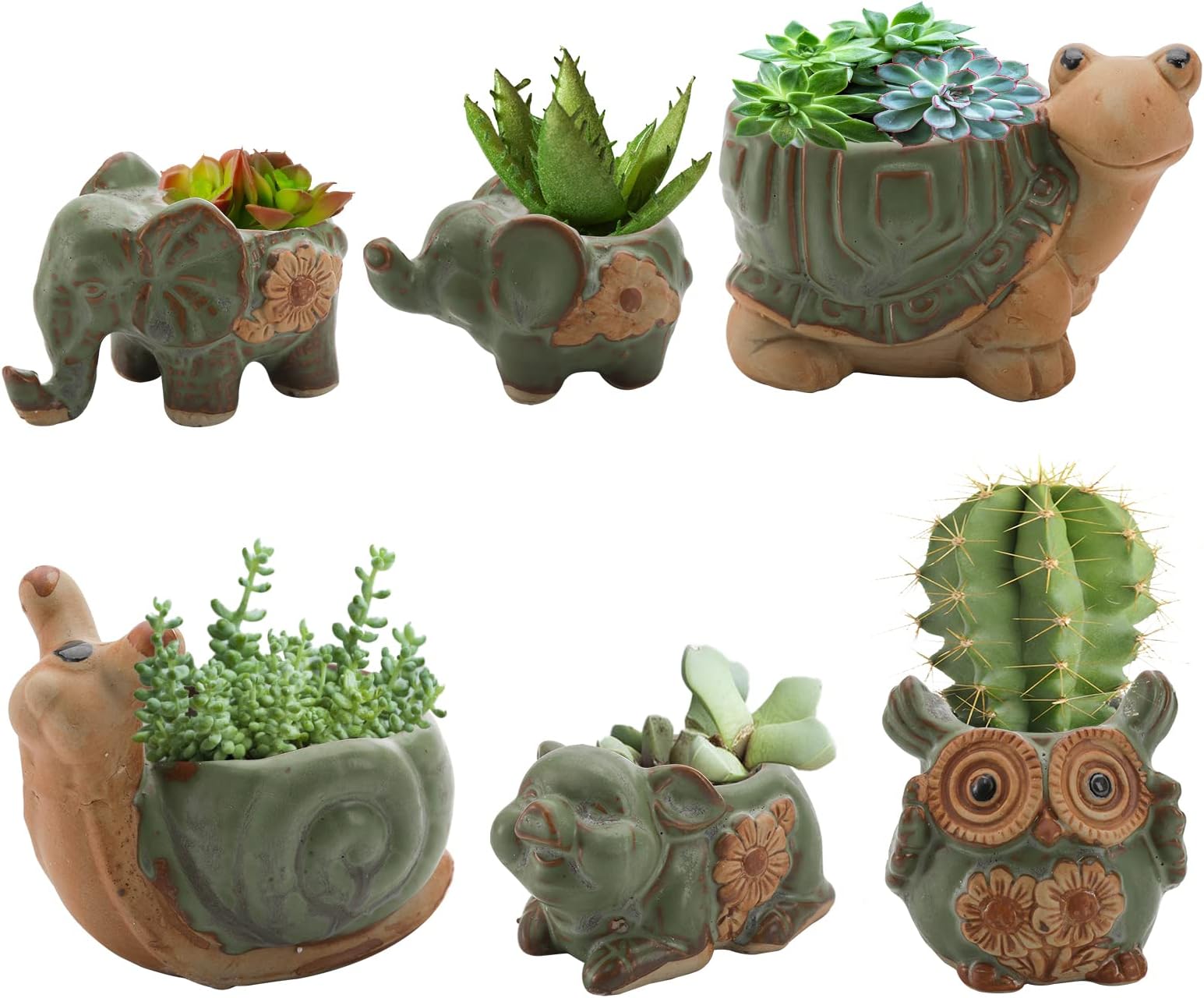Amazon.com : 6Pack 3.4inch Small Ceramic Animal Planter Pots for Baby ...
