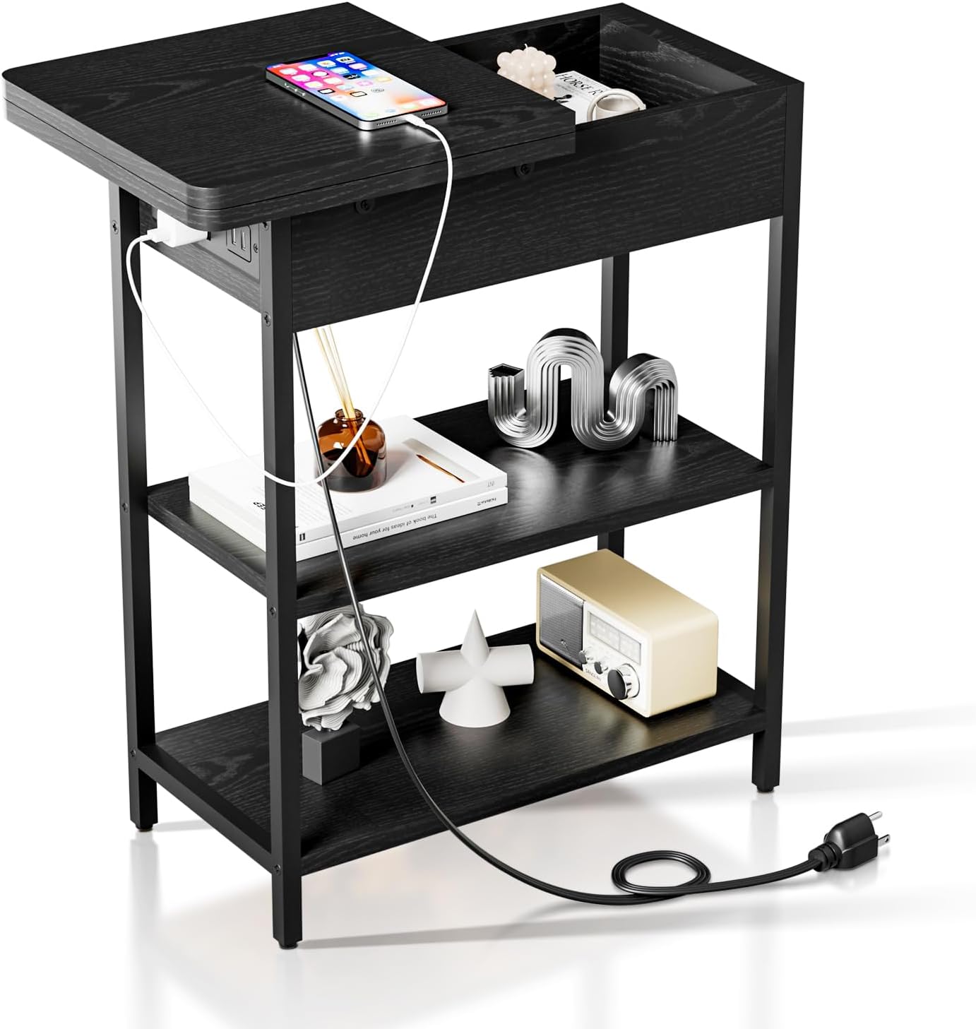 Amazon.com: Charging Station End Table with USB Ports - White Flip Top ...