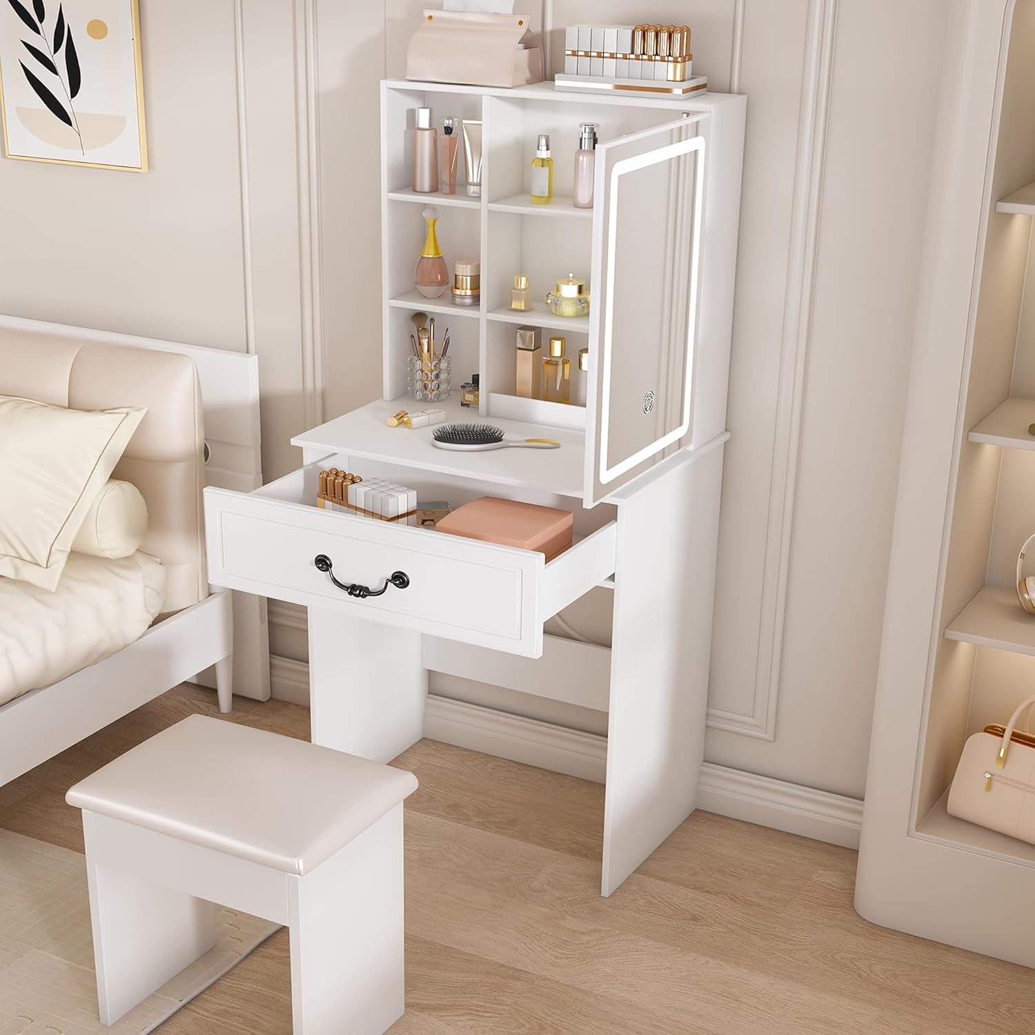 Amazon.com: CLLASOU Small Vanity Desk with Mirror and Lights, Small ...