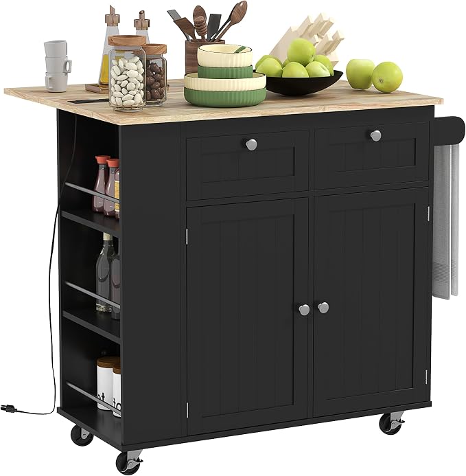 HOMCOM Kitchen Island with USB Ports & Power Outlets, Farmhouse Kitchen ...