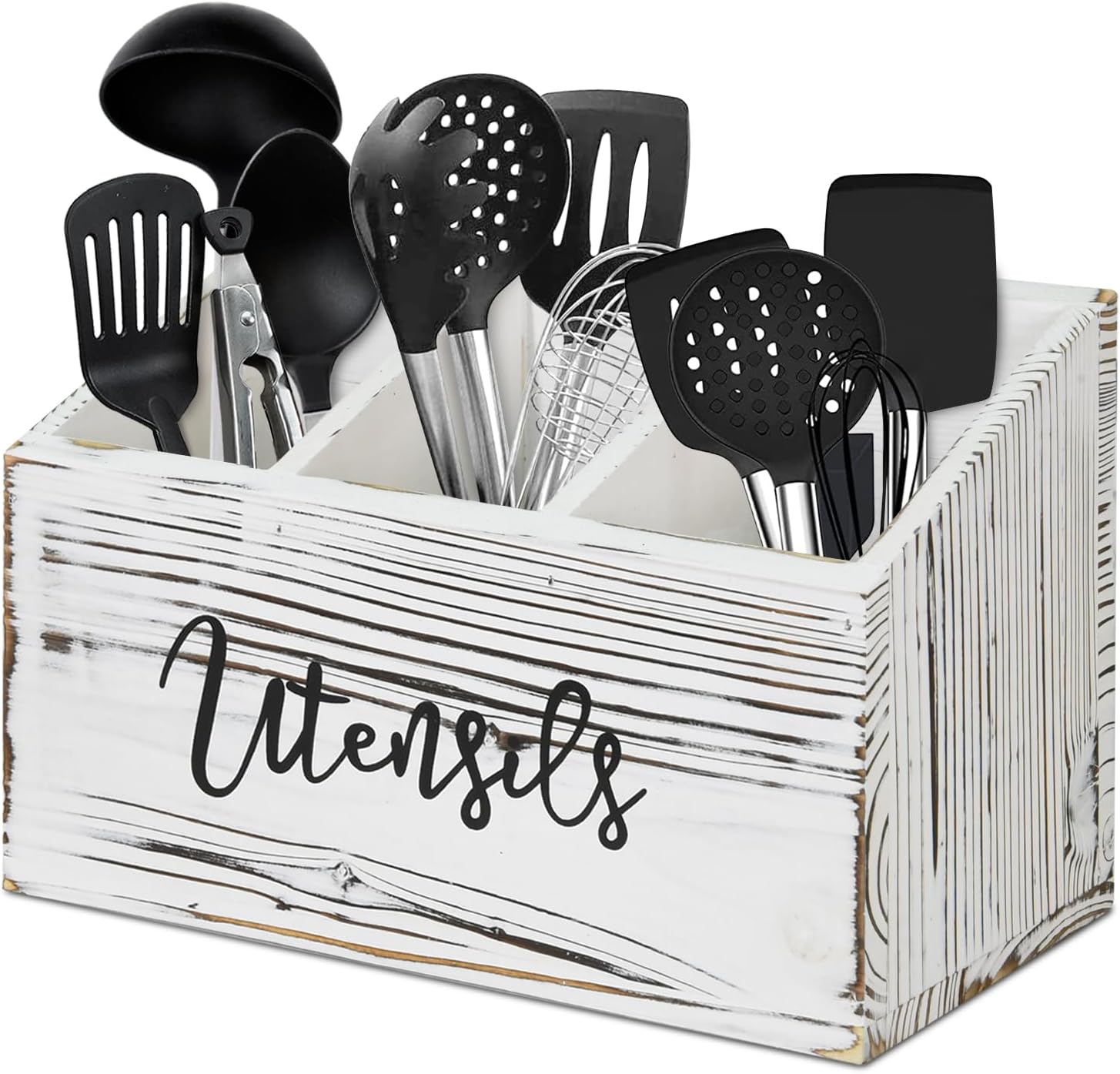 Amazon.com: LADESIGGN Wood Utensil Holder for Countertop, Farmhouse ...