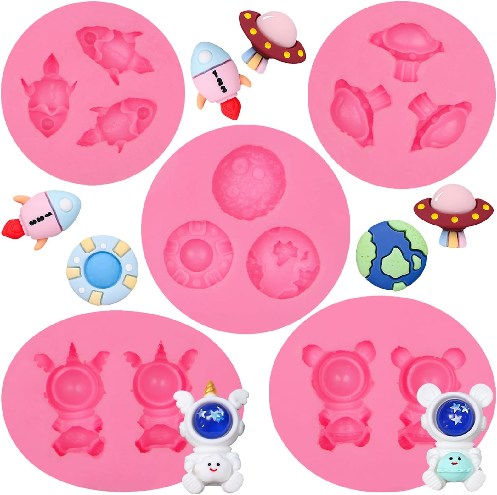 Amazon.com: Space Rocket Silicone Fondant Molds 5 Pcs, Astronaut ...