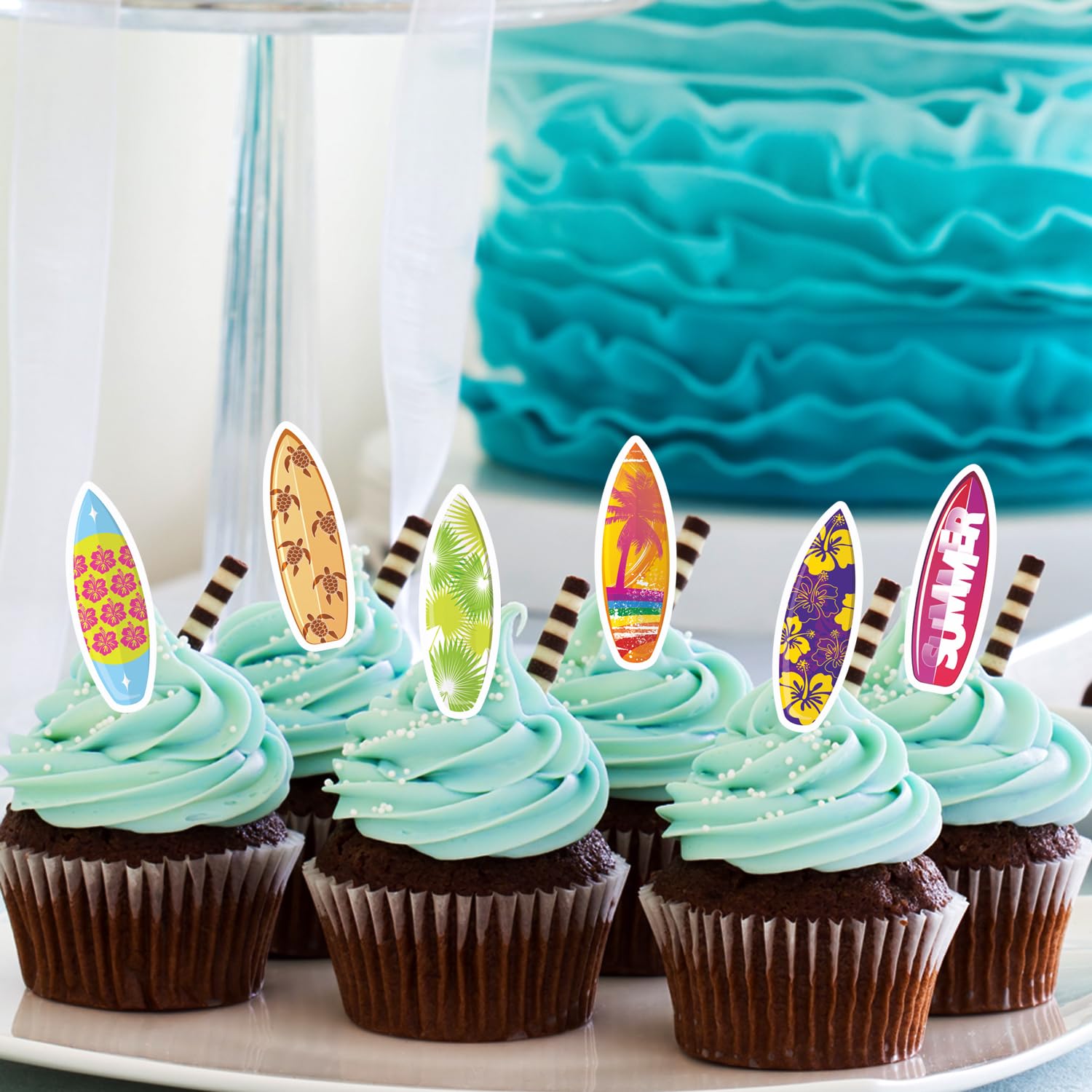 Snapklik.com : 48pcs Surfing Surfboard Happy Birthday Cupcake Toppers ...