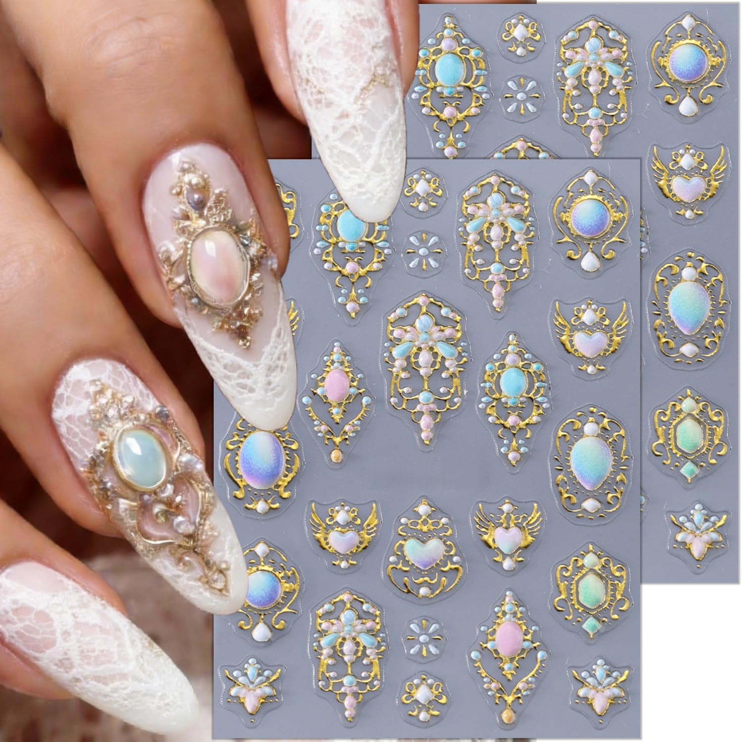 Amazon.com: 2 Sheets Luxurious Gold Nail Art Stickers Embossed Bohemian ...