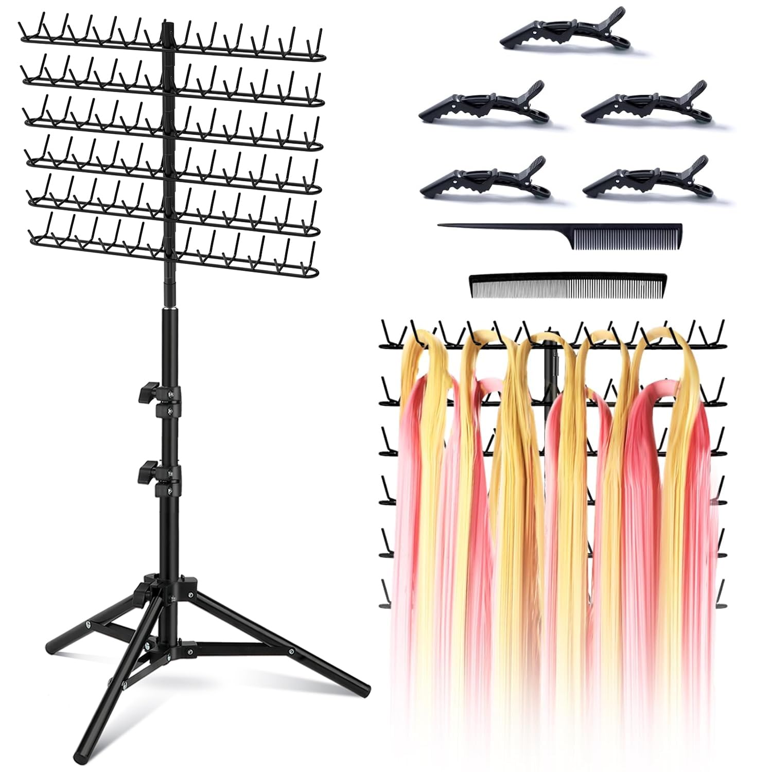 Amazon.com : 144 Pegs Braiding Hair Rack, Height Adjustable Braiding ...