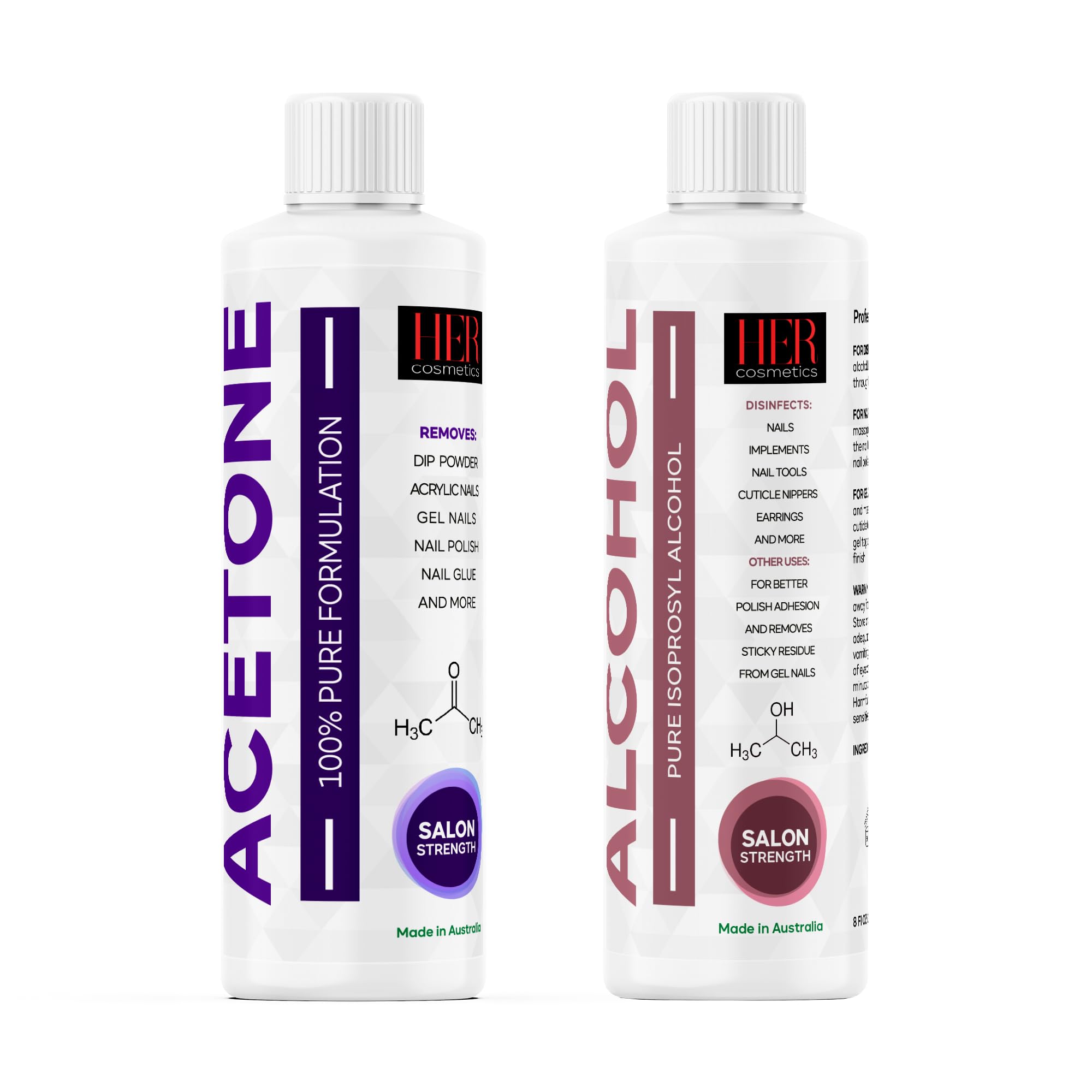 100% Pure Acetone Gel Acrylic Nail Polish Soak Off Remover 250ml and 100% Pure Isopropyl Alcohol ...
