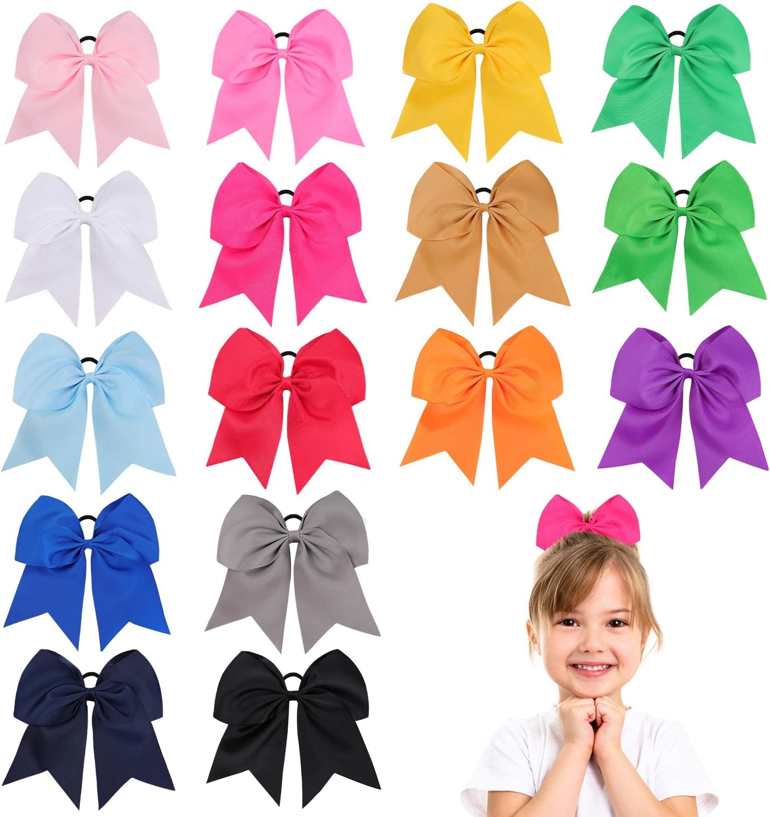 Amazon.com : 50 Pcs 8 Large Cheer Hair Bows Ponytail Holder Elastic ...