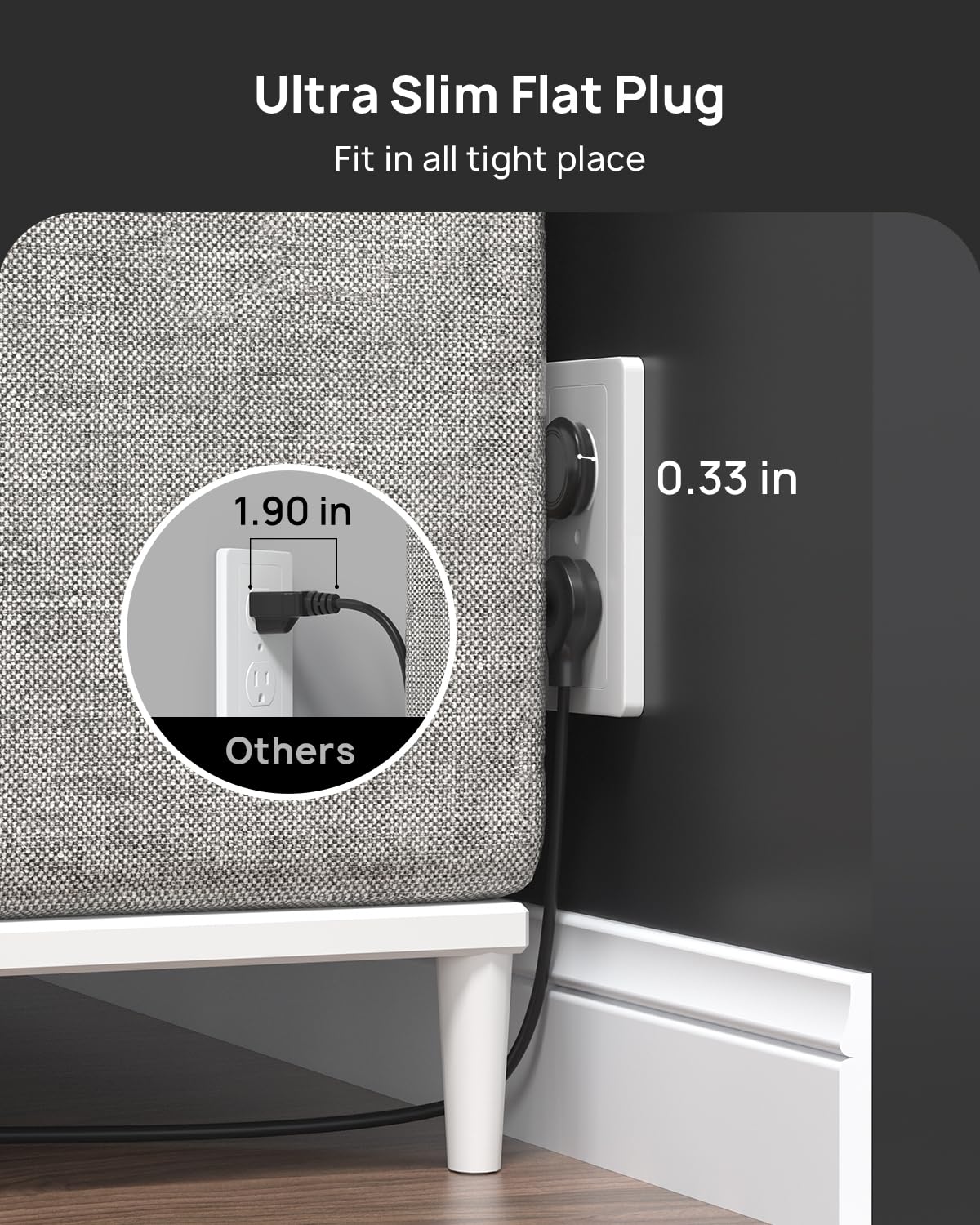 Snapklik.com : TROND Short Flat Extension Cord 1.5ft - Left Angled Flat ...