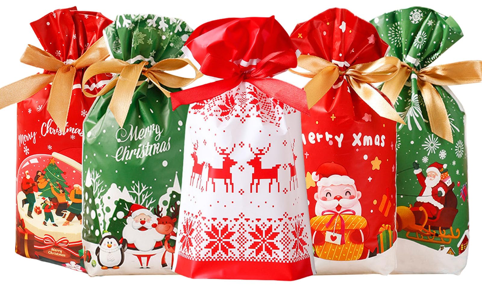 Amazon.com: ricluck 50 Pcs Christmas Candy Bags Christmas Drawstring ...