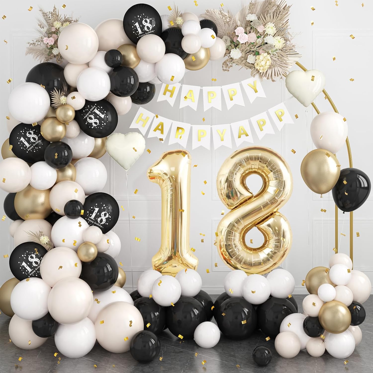 Amazon.com: 18th Birthday Decorations Black Gold Sand White,18th ...