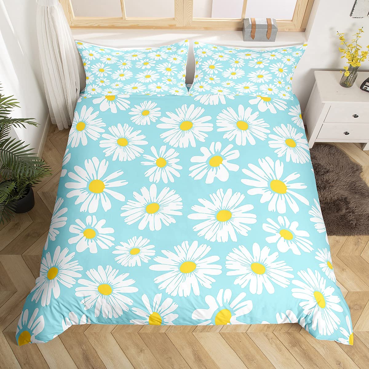 Amazon.com: Daisy Flowers Bedding Set Twin Size,Yellow and White Floral ...