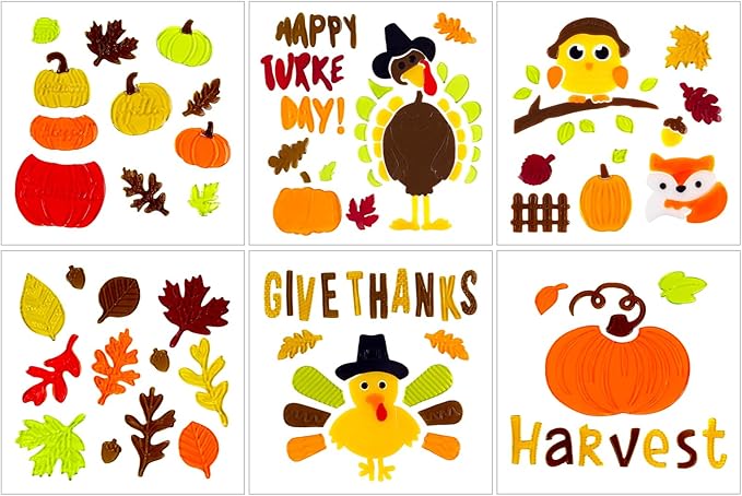 Amazon.com: 6 Sheets Thanksgiving Window Clings Gel – Fall Gel Window ...