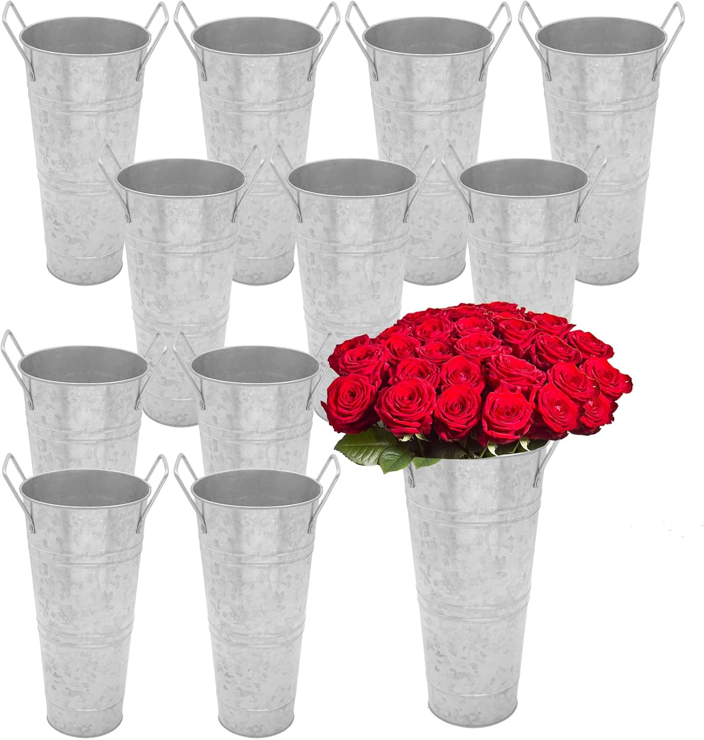 Amazon.com : WANLECY 12 Pcs Galvanized Flower Buckets, 9 Inch Metal ...