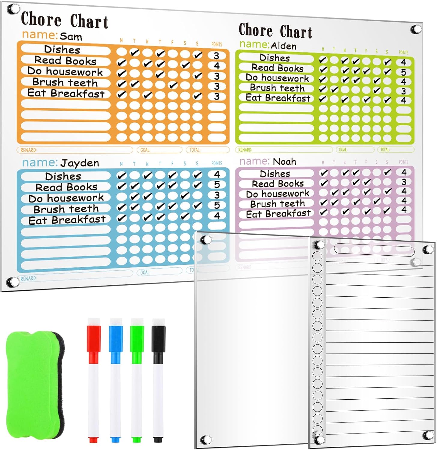 Amazon.com : 3 Pcs Acrylic Chore Chart for Kids Multiple Kids Magnetic Chore Chart Clear Acrylic ...