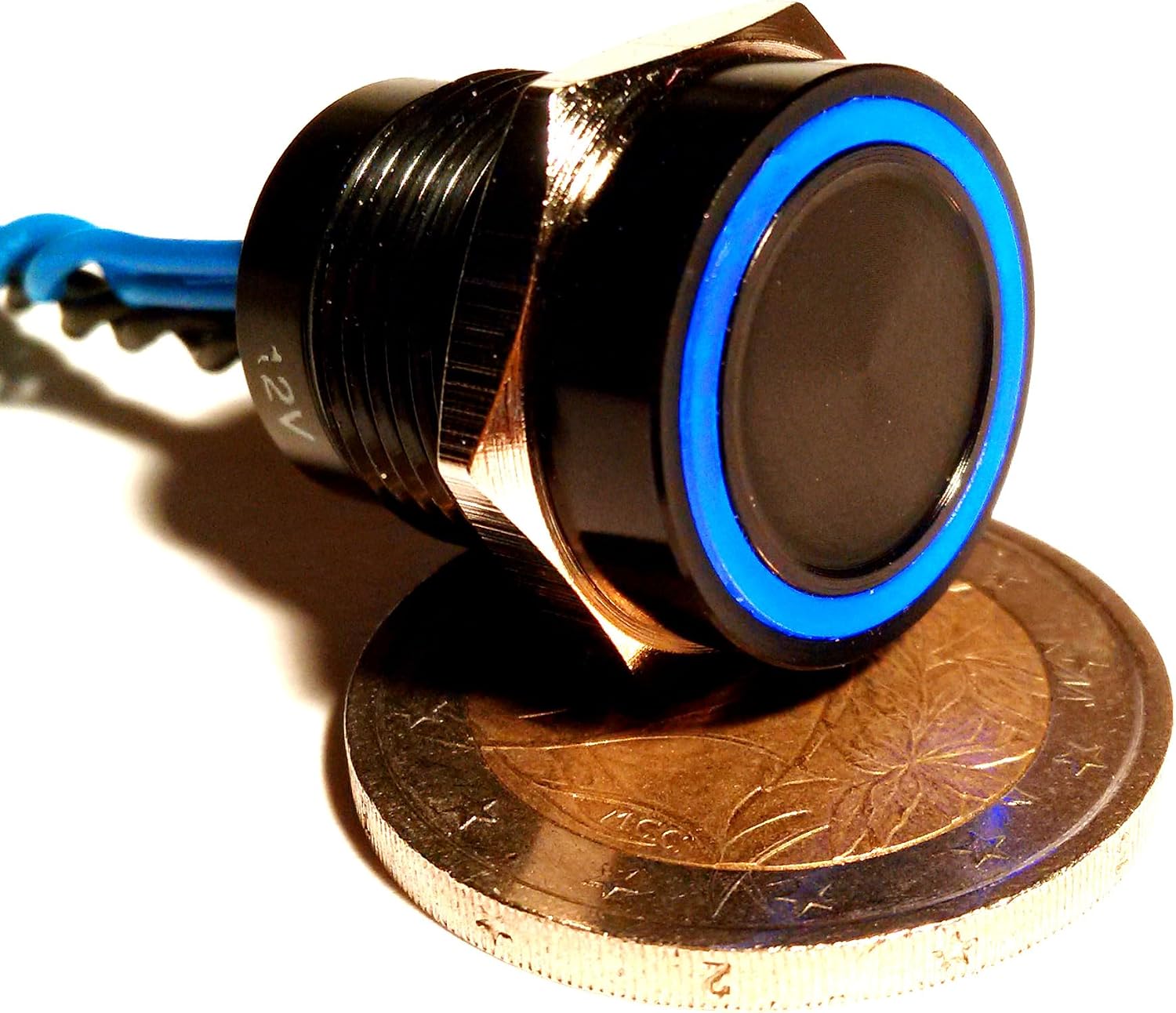 PIEZOELECTRIC Button 16mm Black LED Blue 12V Auto piezo Switch kfz ...