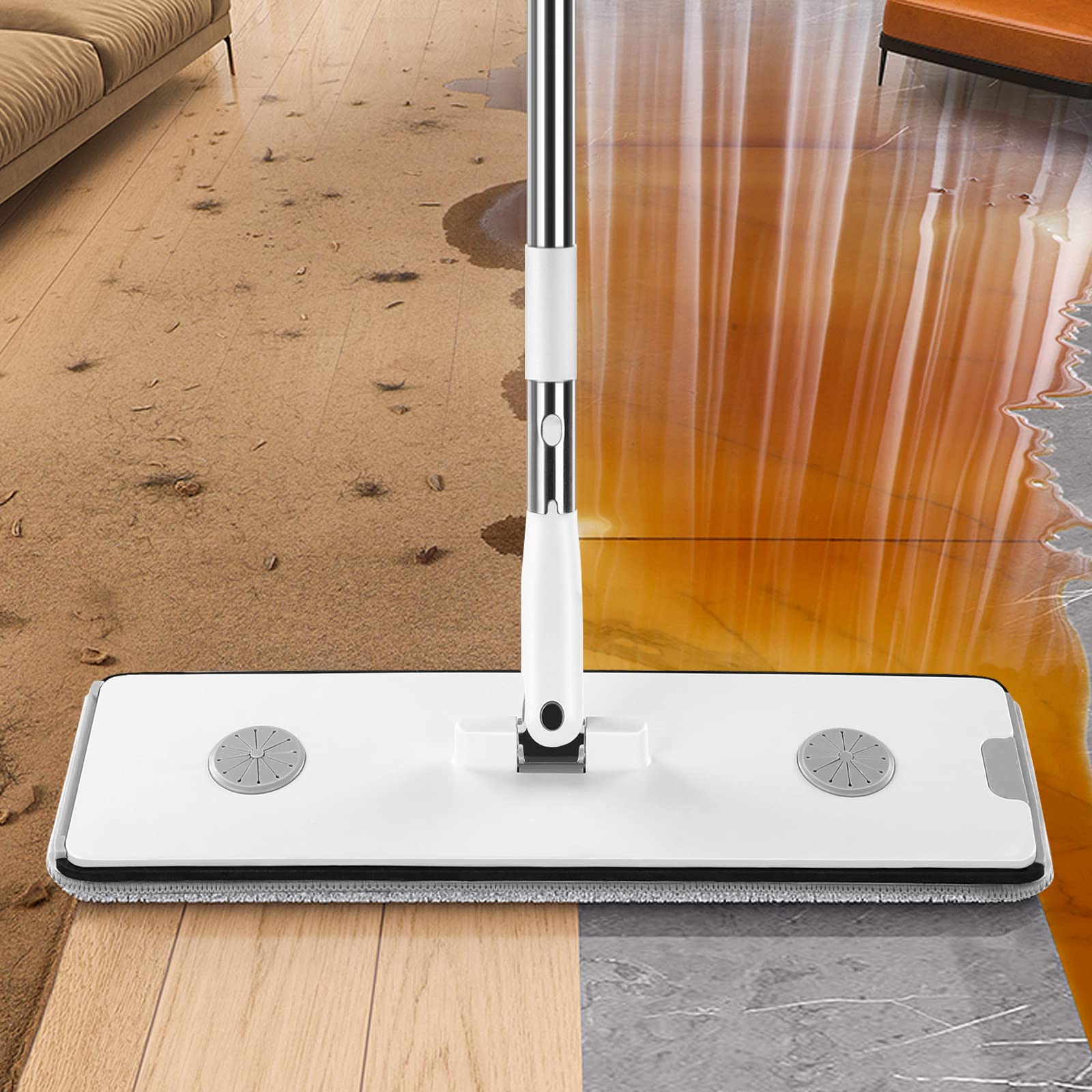 Oversize Flat Floor Mop and Bucket Set, Hands Free Home Floor Cleaning ...