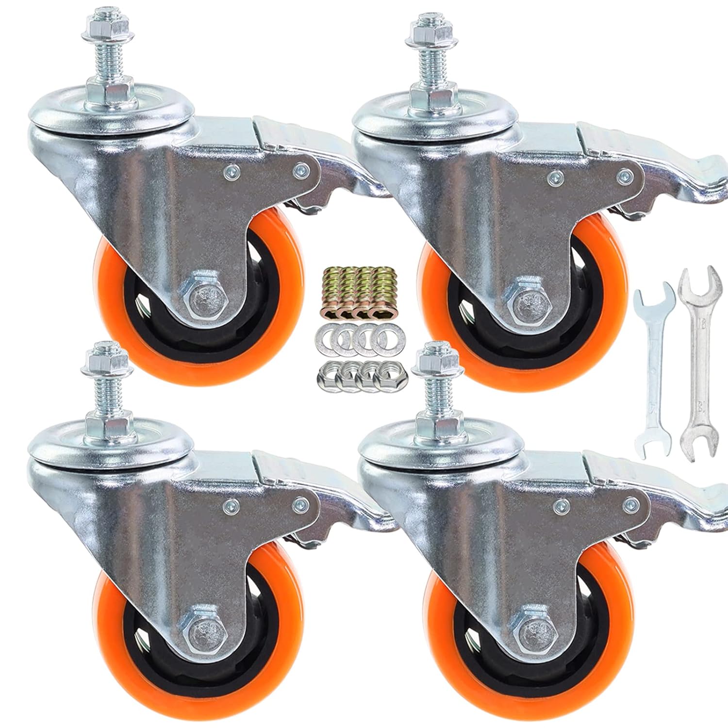 Heavy Duty Stem Caster Wheels M10-1.5X25mm Dual Locking No Noise PVC ...