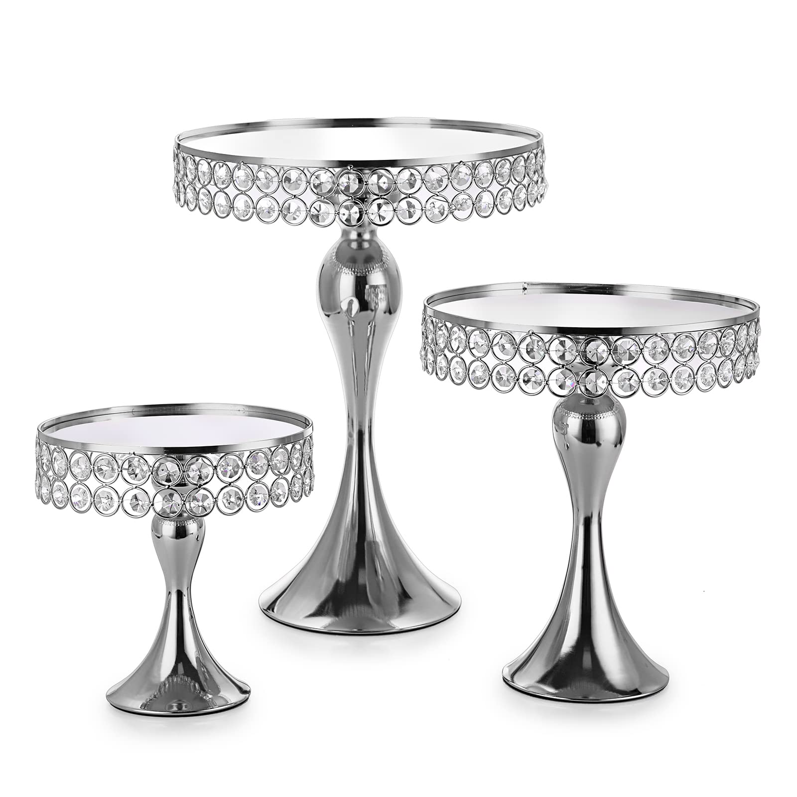 ELLDOO Set of 3 Crystal Wedding Cake Stands, 8/10/12 Inch Silver Round ...
