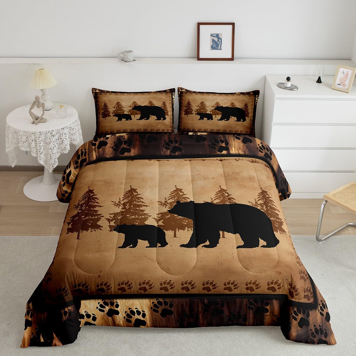 Amazon.com: Bear Comforter Set Queen Size Farmhouse Wild Animal ...