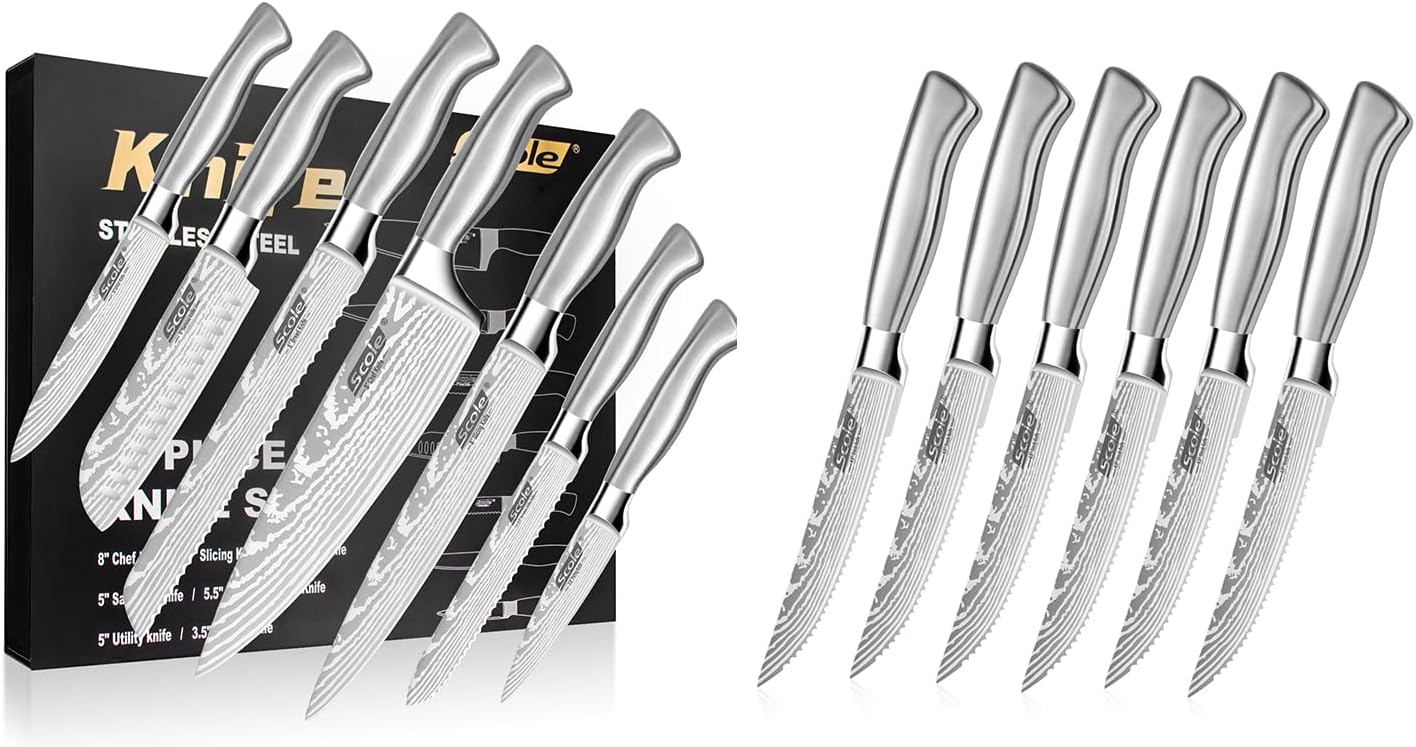 Amazon.com: Chef Knife Ultra Sharp Kitchen Knife Set 7-Piece - Steak ...