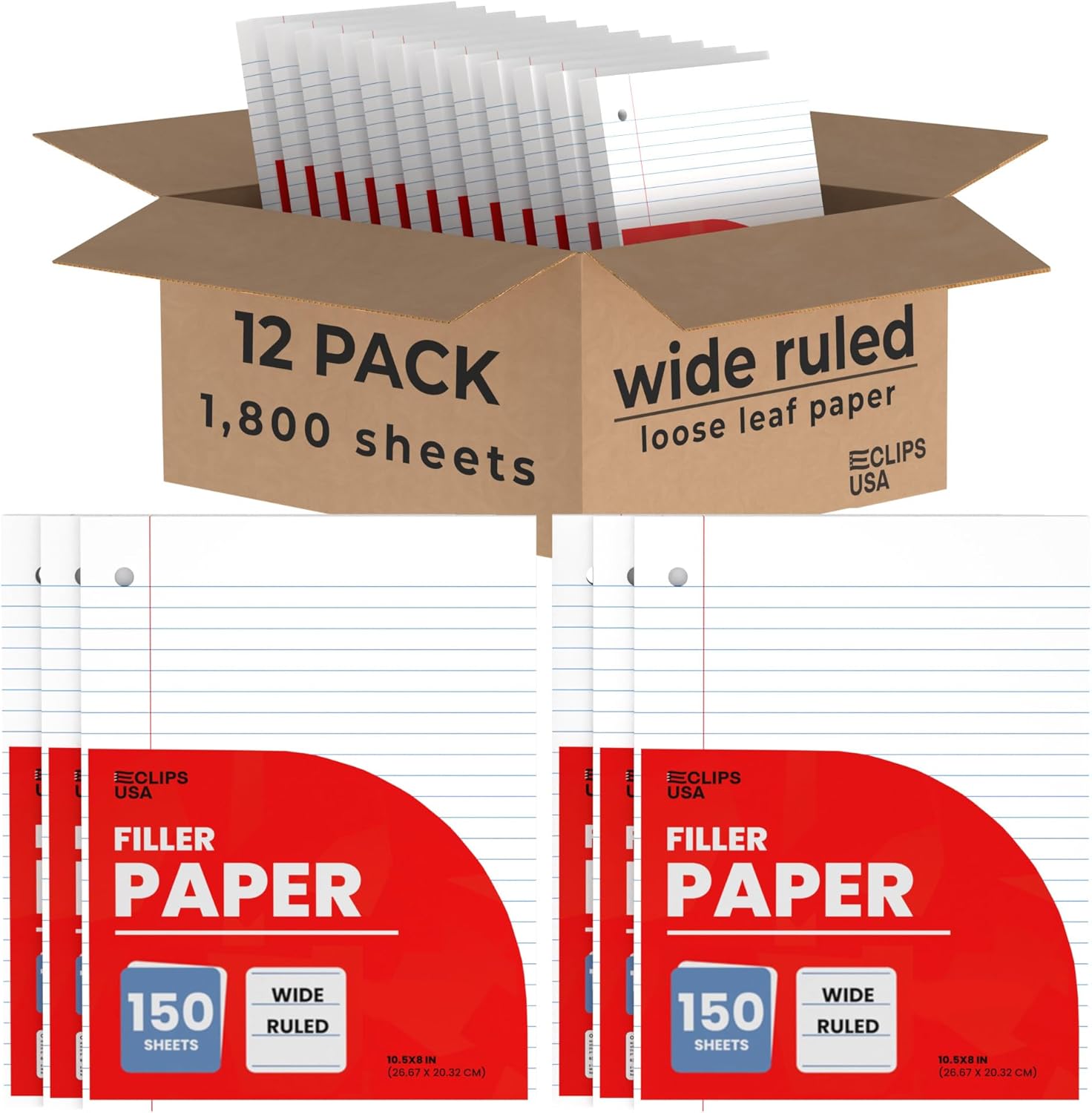 Amazon.com : Wide Ruled Notebook Paper, Loose Leaf Paper, 10.5” x 8 ...
