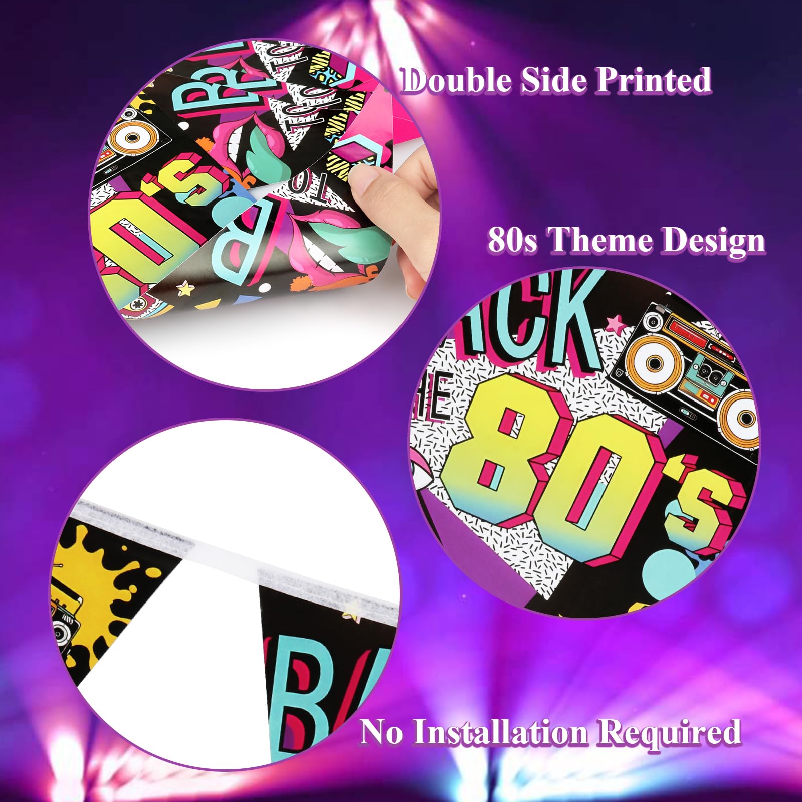 80s Party Decoration Bunting Banner – Fowecelt 16ft 80s Bunting with 24 ...