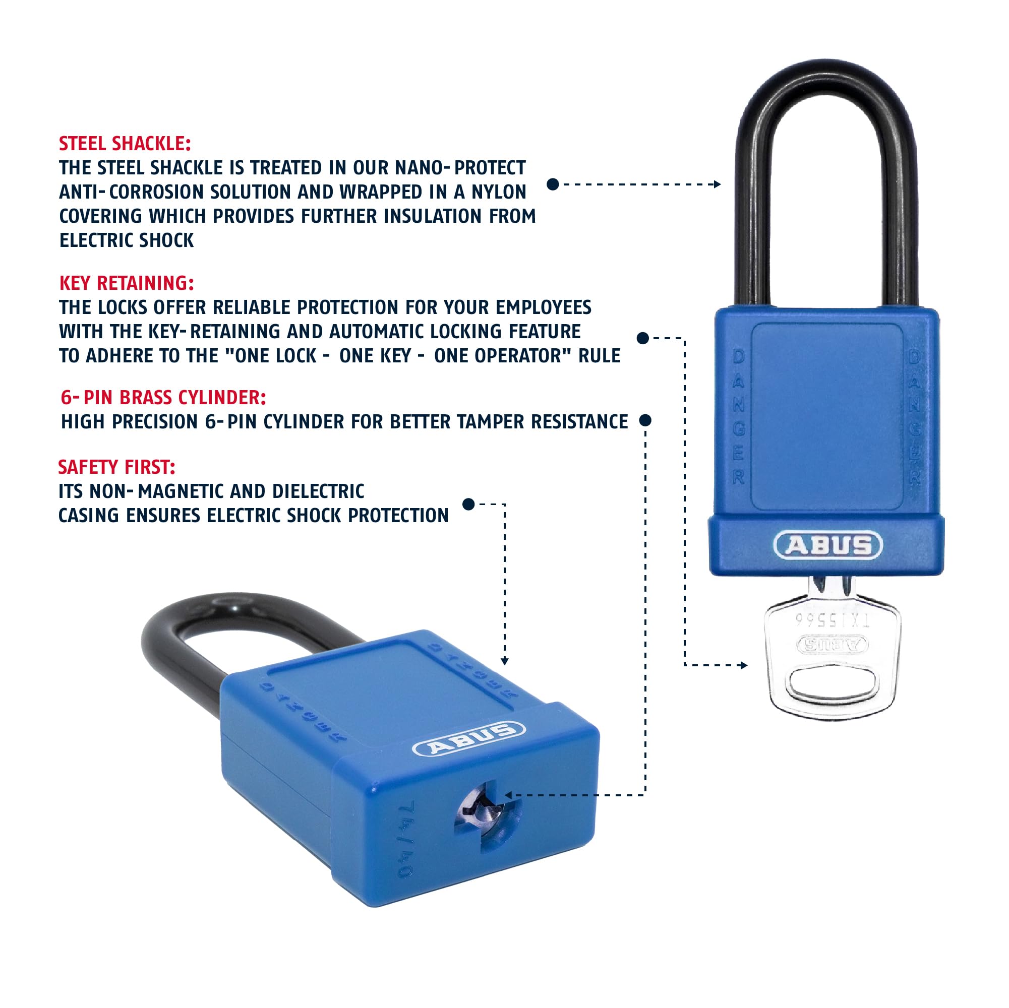 Snapklik.com : ABUS Blue Pack Of 10 Lockout Tagout Premium Solid Body ...