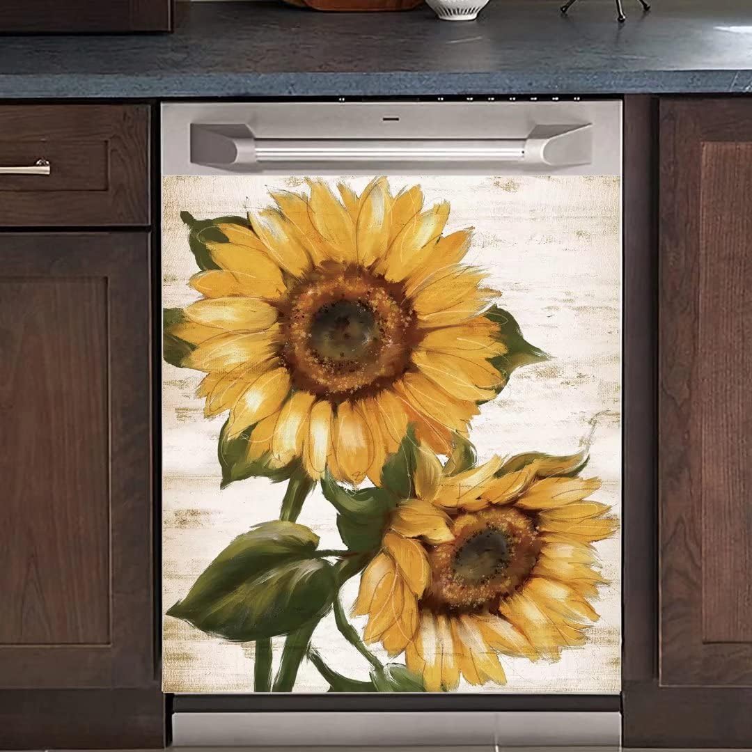 Amazon.com: MLGB Retro Sunflower Kitchen Sticker Decor Dishwasher Cover ...