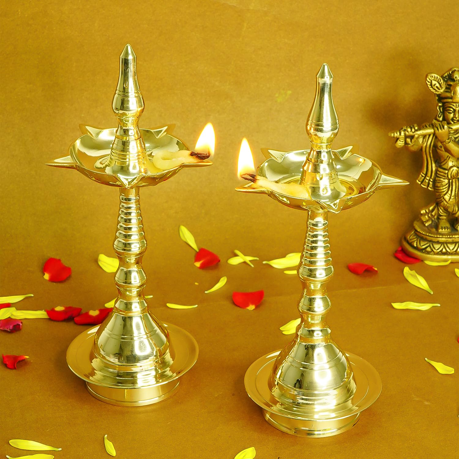 Buy Ekhasa 100% Pure Brass Kerala Vilakku Set | South Indian Diya for ...