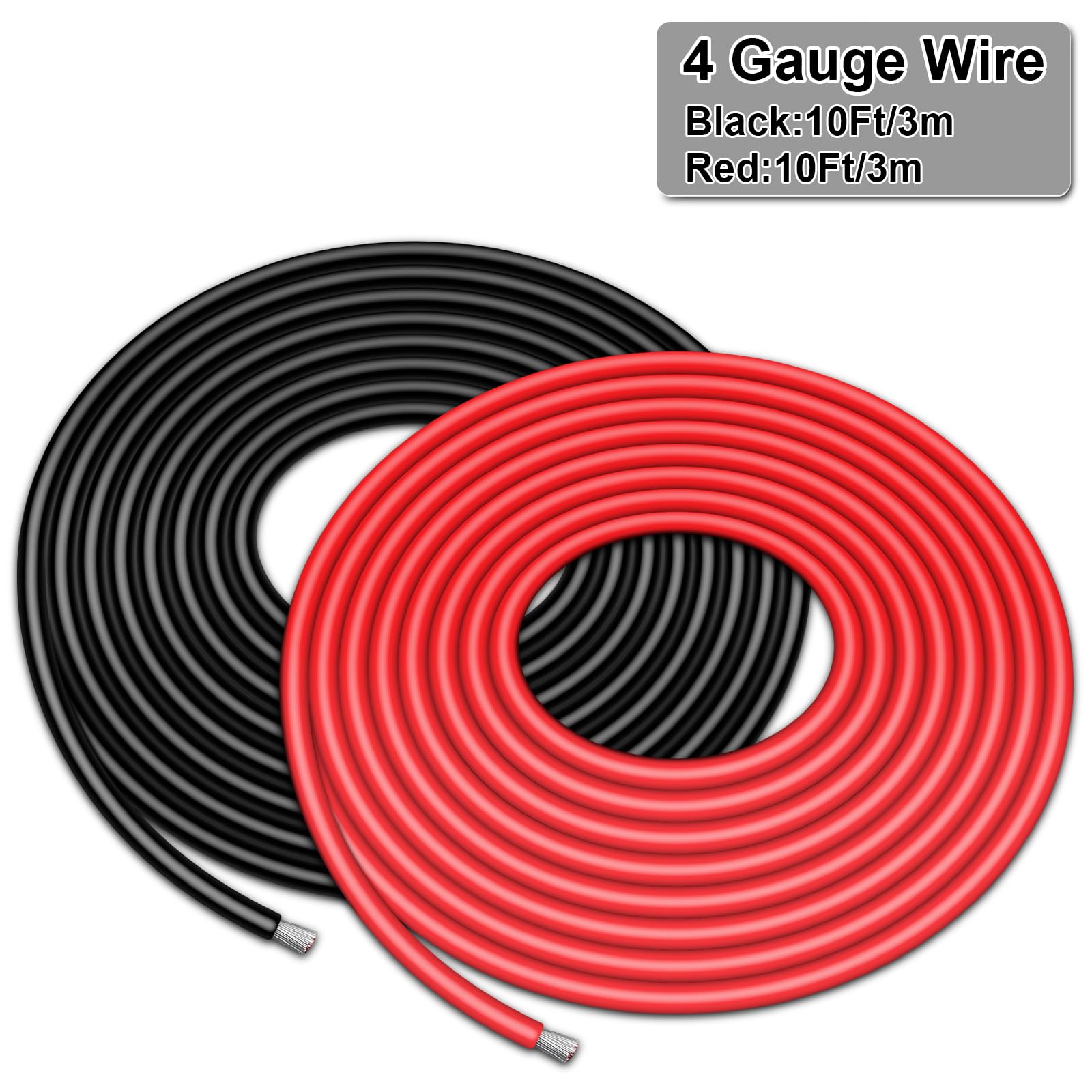 Snapklik.com : 4 Gauge Wire - 10 FT Red & 10 FT Black 4 Gauge Tinned ...