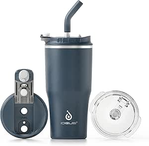 Ideus Tumbler with Lid and Straw | 18 oz Travel Tumbler | Double Wall ...