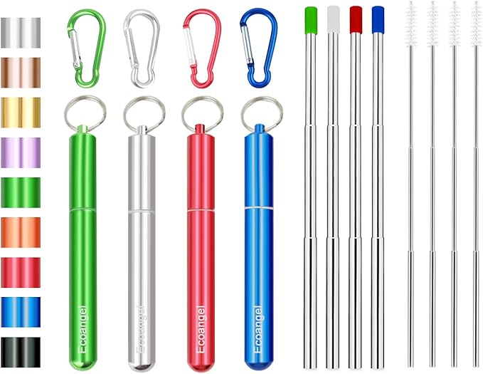 Amazon.com: 4 Pack Portable Reusable Metal Straw Collapsible Stainless ...